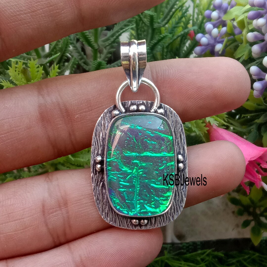 Green Fire Australian Opal Pendant: Handmade 925 Sterling Silver - Etsy