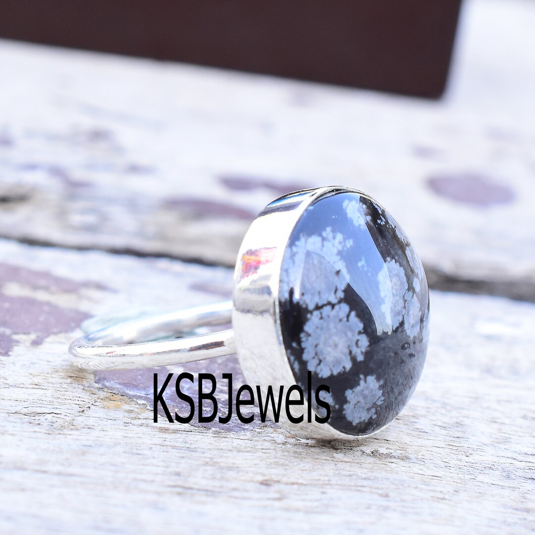 Snowflake Obsidian Ring: 925 Sterling Silver, Bohemian Cabochon - Etsy