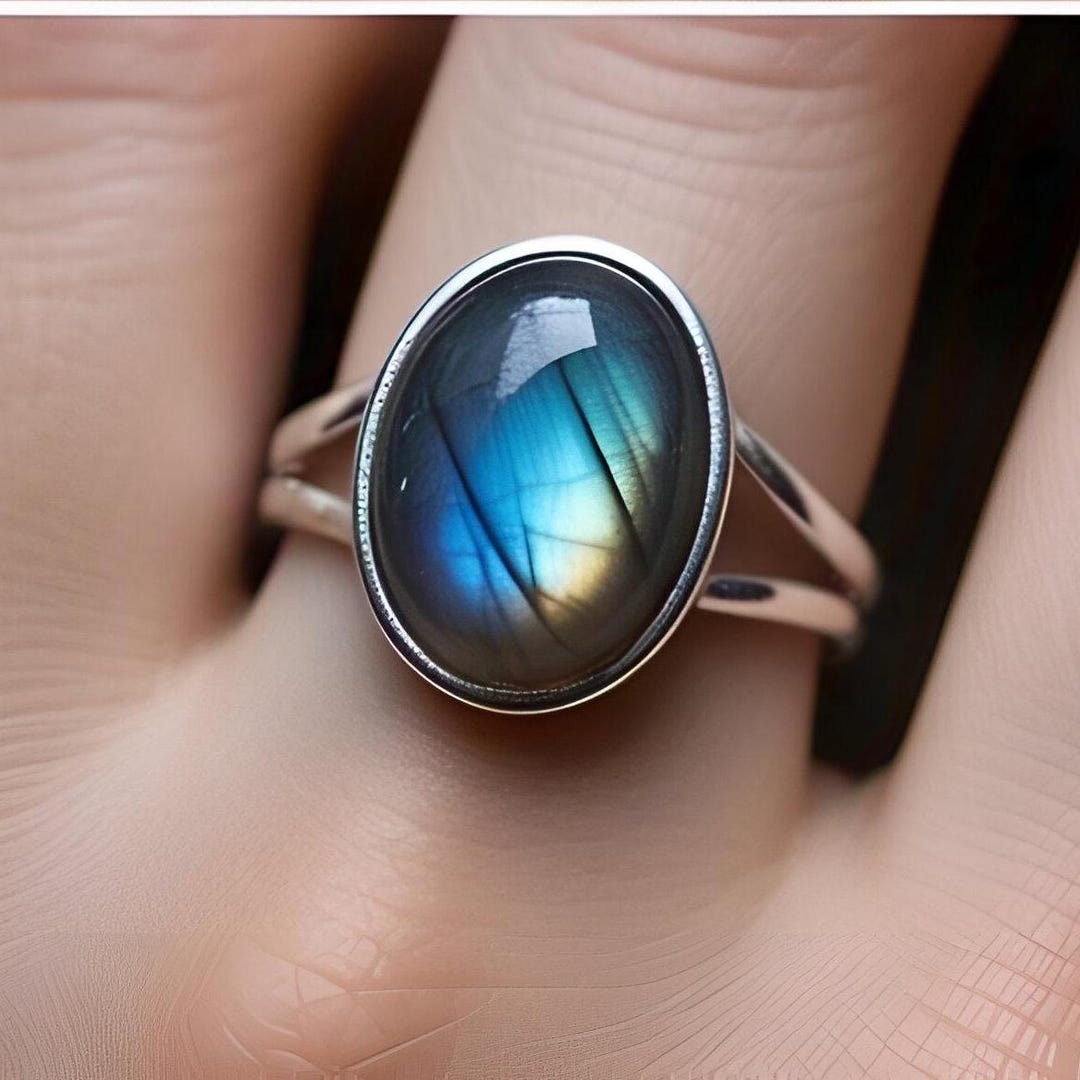 Natural Labradorite Sterling Silver Band Ring: Boho Promise Ring - Etsy