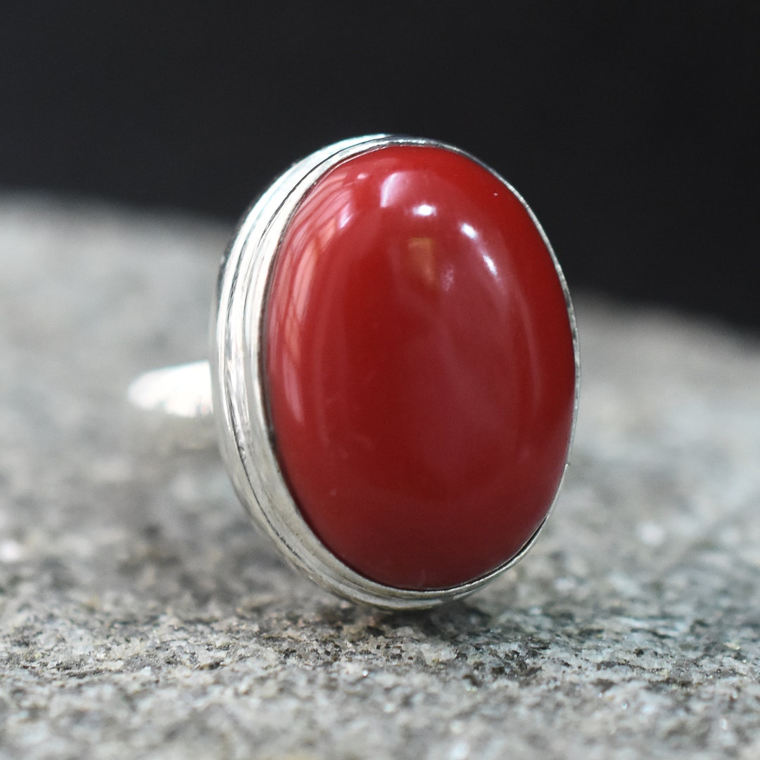 Natural Red Coral Ring, Coral Handmade Ring, 925 Sterling Silver Ring ...