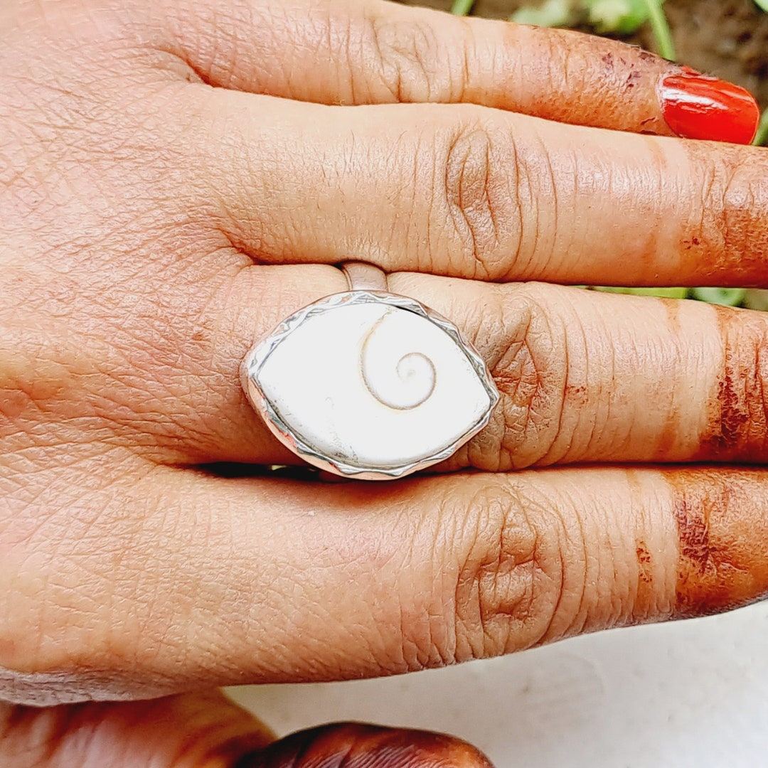 Bohemian Shiva Eye Shell Ring: 925 Sterling Silver Seashell Statement ...