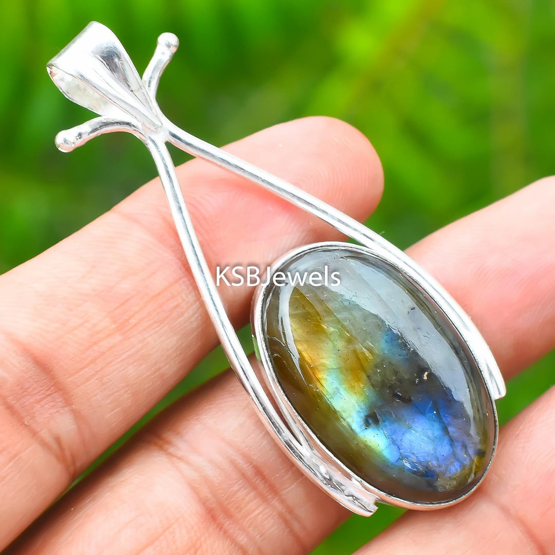 BIG Golden-blue Fire Labradorite Gemstone, 925 Sterling Silver Oval ...