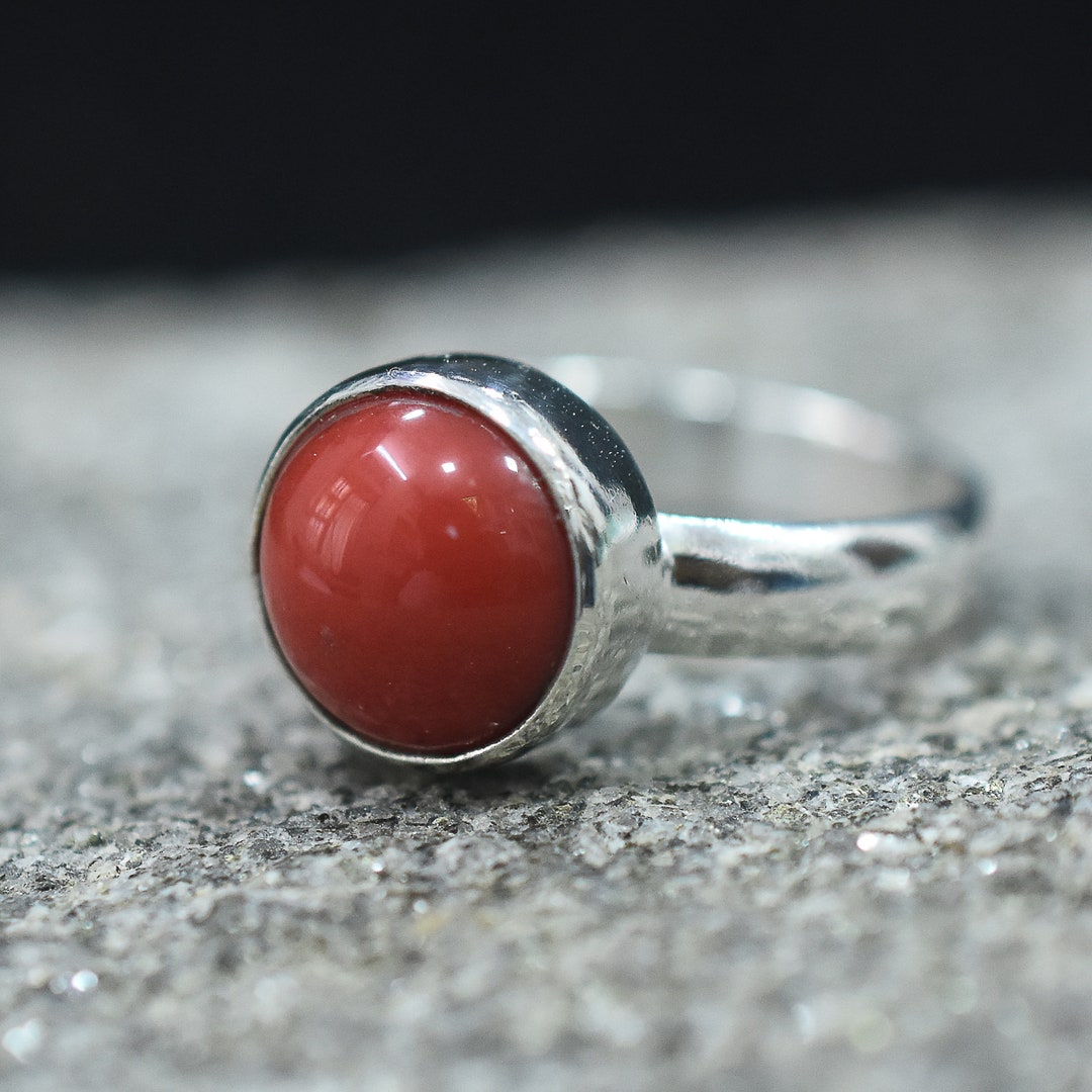 Natural Red Coral Ring: Sterling Silver Boho Jewelry - Etsy