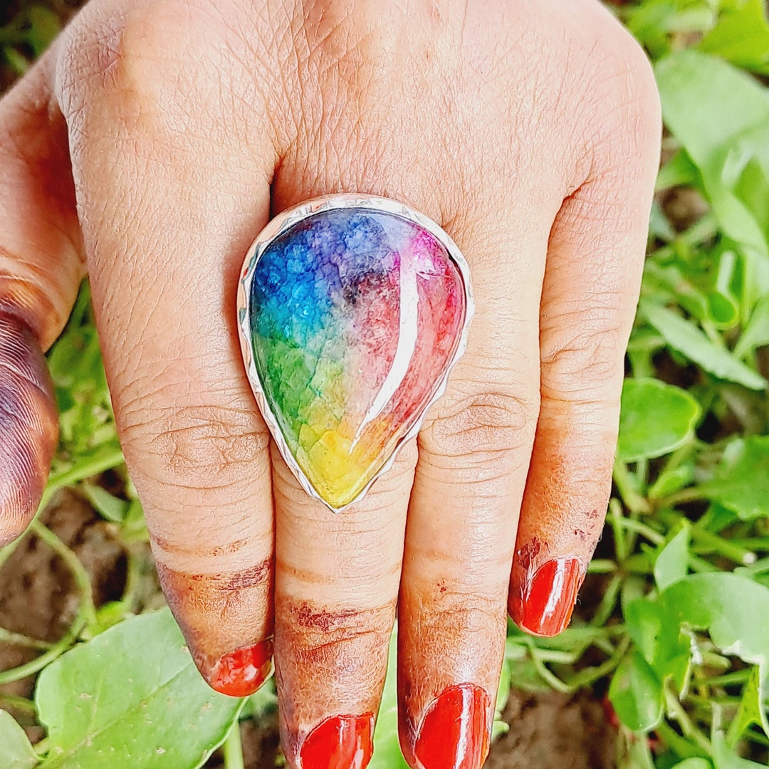 Multi Rainbow Solar Quartz Ring, 925 Sterling Silver Ring, Statement ...
