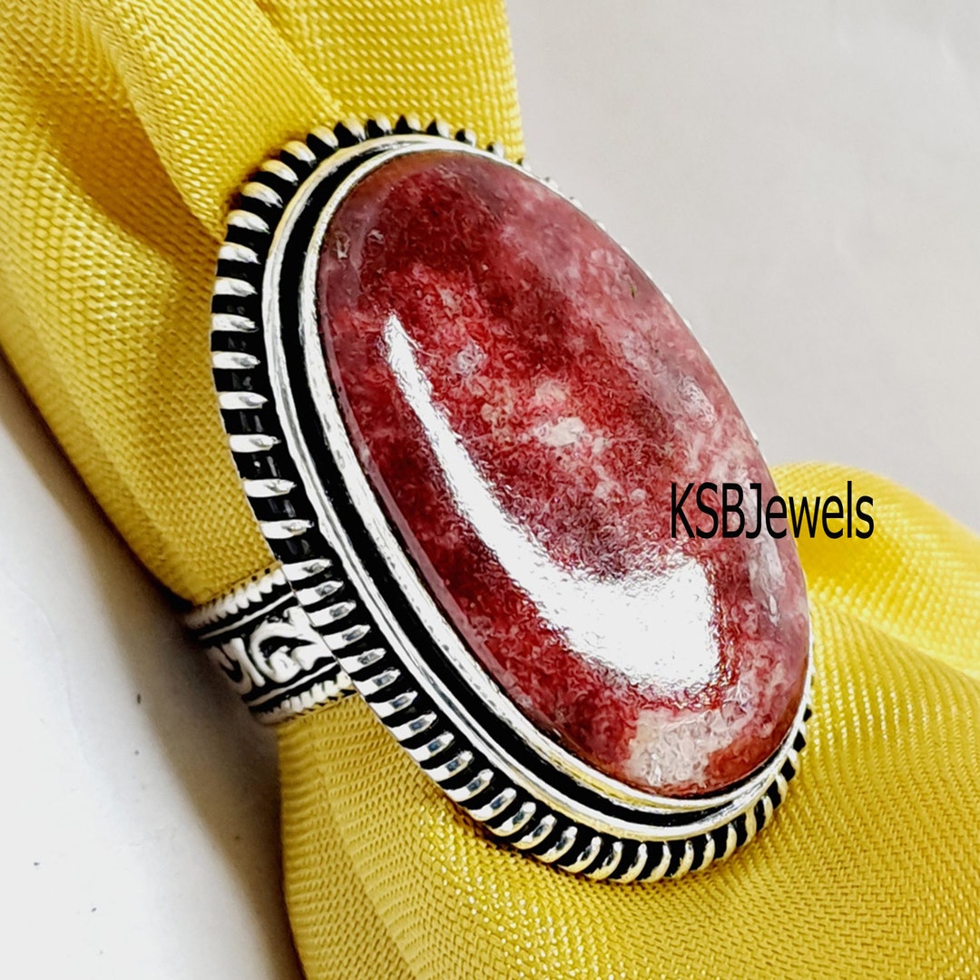 Pink Thulite Gemstone Ring, 925 Sterling Silver Ring, Oval Gemstone ...