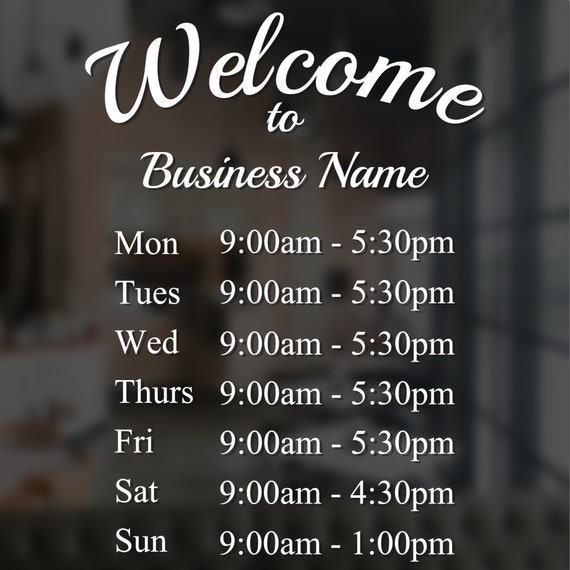 Opening Hours Business Times Shop Sign Sticker Personalised - Etsy UK