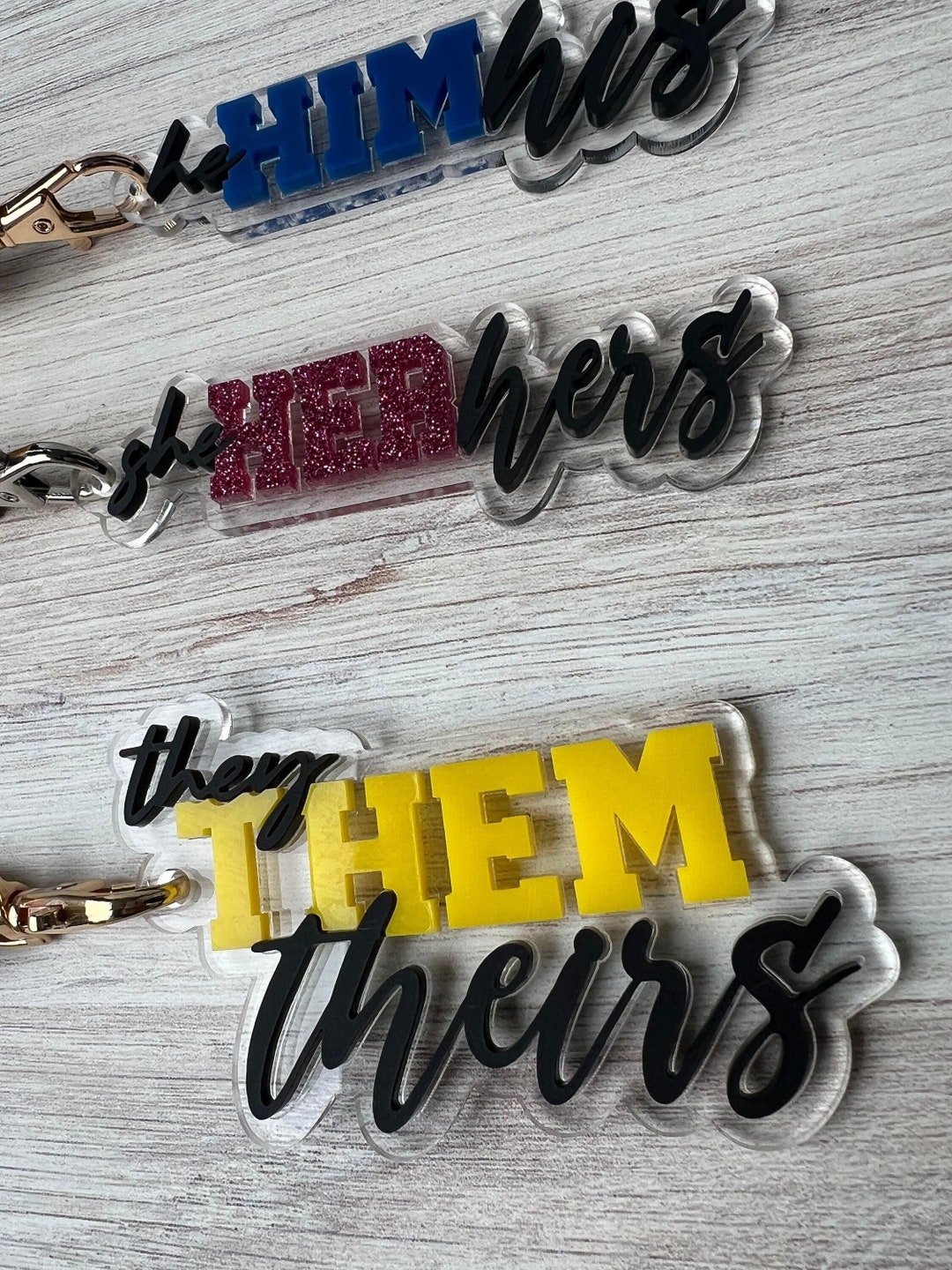 Pronoun Keychains- Digital File-inclusive- She Her Hers- He Him His ...