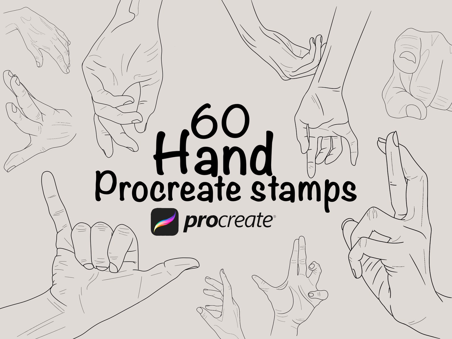 60 Hands Procreate Brushes | Procreate Stamps | Procreate Doodle ...