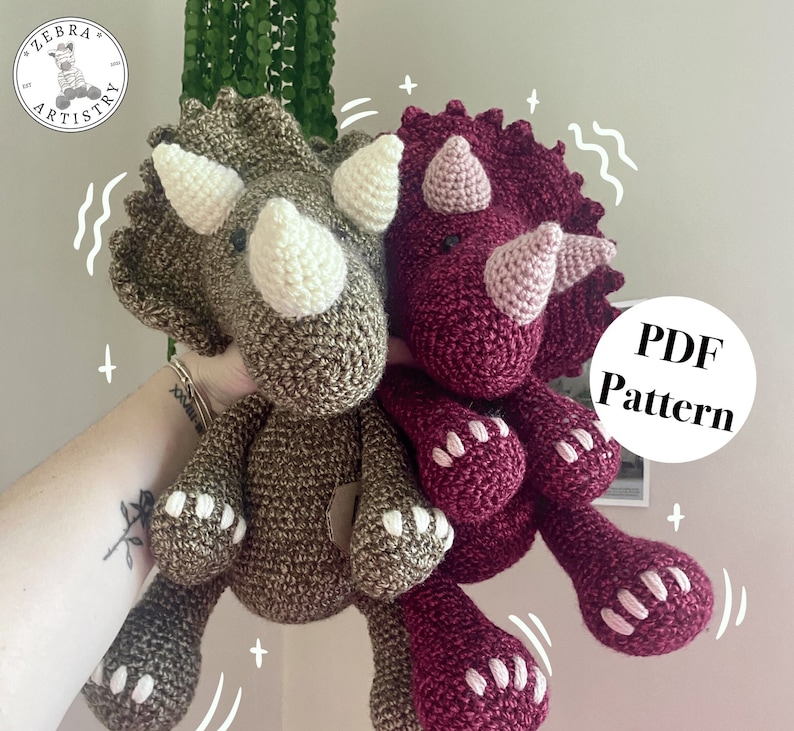 Triceratops Crochet Pattern Animal Dino Dinosaur Cute Crochet Baby Easy ...