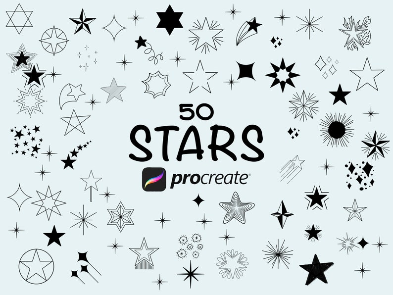 50 Star Procreate Brushes | Star Doodle Brushset | Star Procreate ...