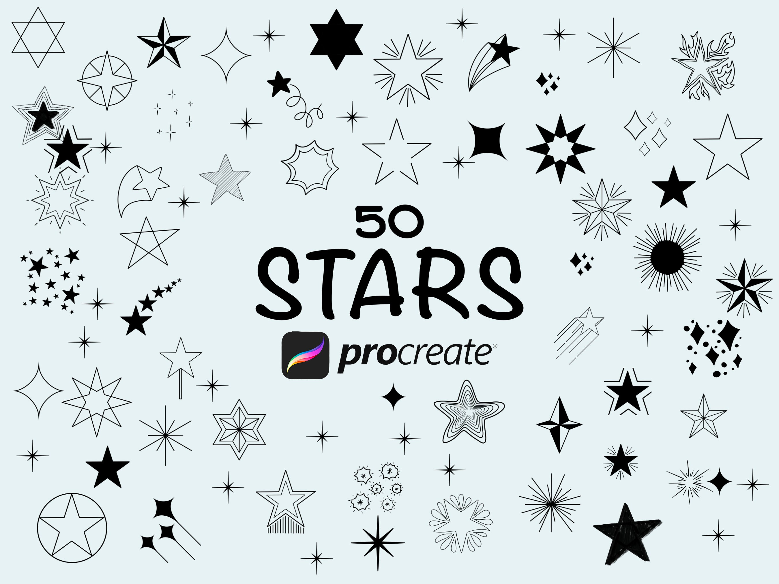 50 Star Procreate Brushes | Star Doodle Brushset | Star Procreate ...