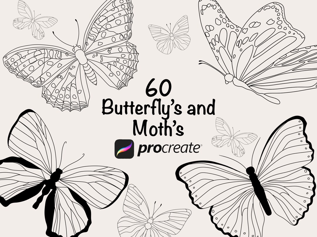 60 Butterfly & Moth Procreate Brushes Procreate Stamps Procreate Doodle ...