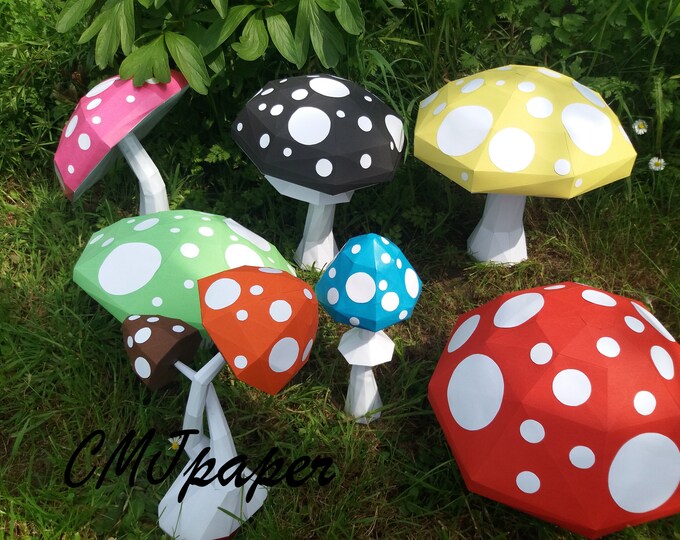 PAPERCRAFT Set of 7 Giant MUSHROOMS Decorations to Make Yourself Paper ...