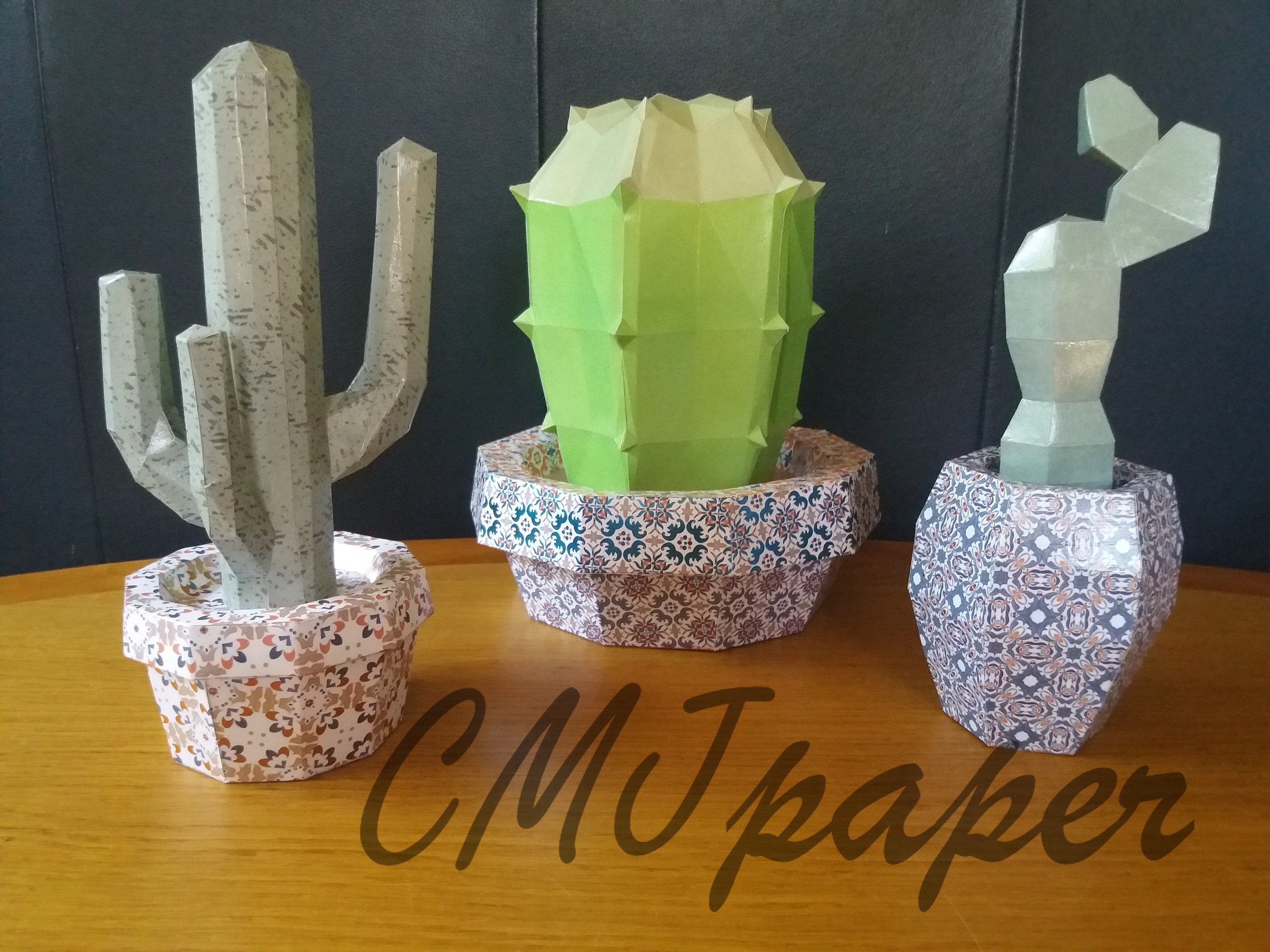 Trío de PAPERCRAFT CACTUS Hazlo tú mismo Escultura de 3 cactus en papel ...