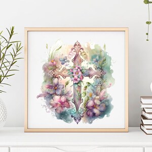 Floral Cross Clipart Watercolor Digital Print, Jesus, Orthodox Cross ...