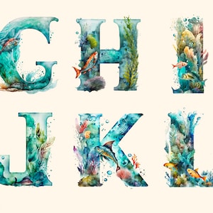 Alphabet Coral Reef, Ocean, Underwater World Watercolor Png, 26 Floral ...