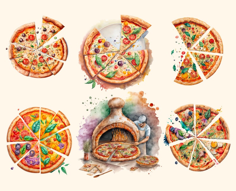 Pizza Watercolor Clipart Png Clipart Digital Print - Etsy