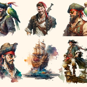 Pirates Clipart Watercolor Png, Digital Print, Pirate Treasure ...