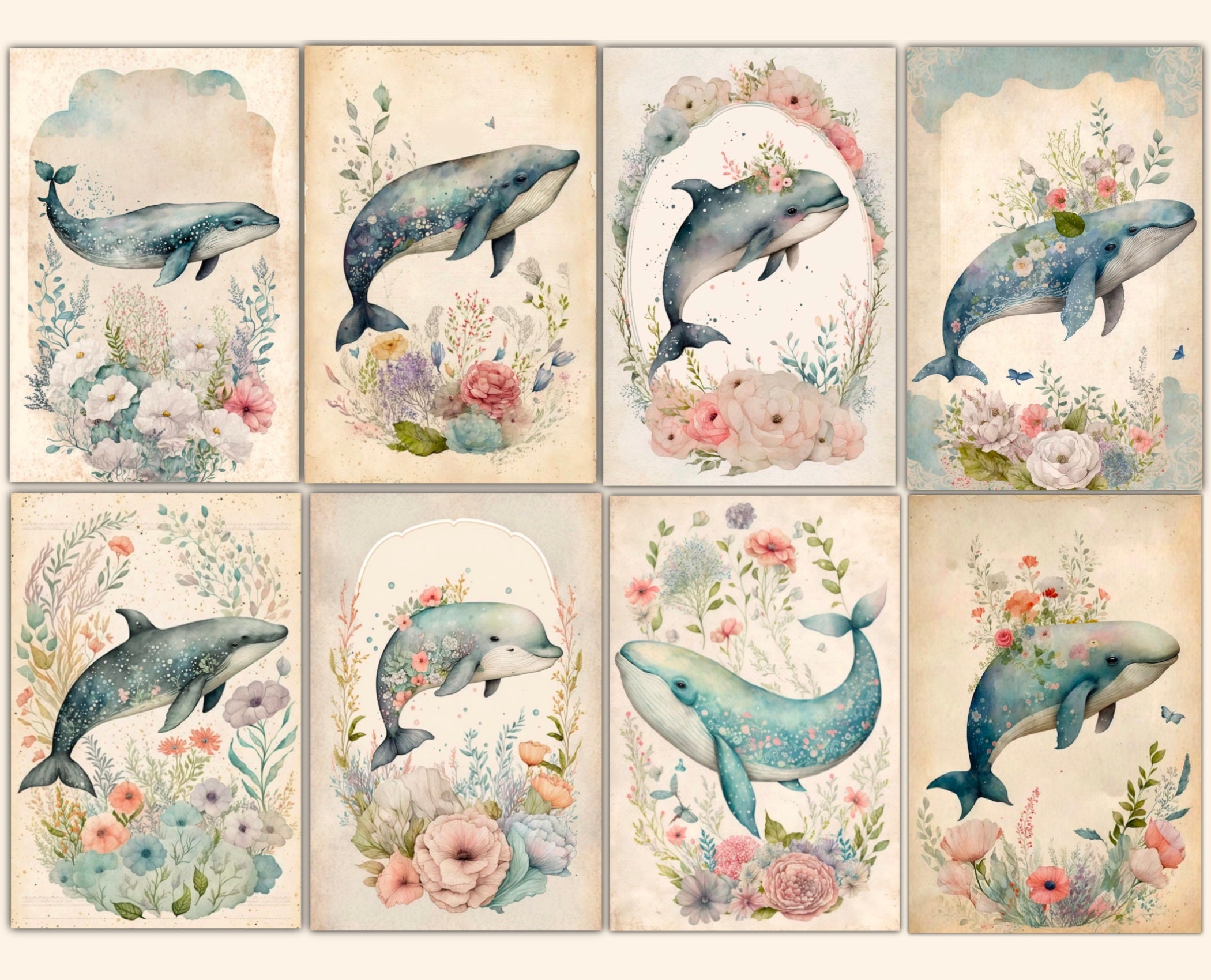 Whales Digital Cards Journal Cards Vintage Postcards Print - Etsy