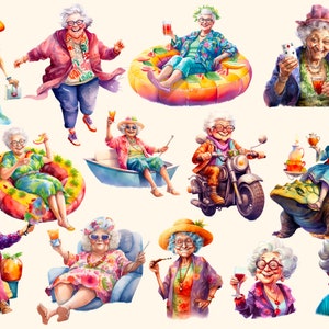 Crazy Grandma Watercolour Clipart, Funny Old Lady Digital , Sweet ...
