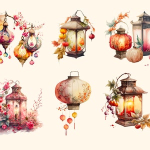 Chinese Lanterns Watercolor Clipart Png, Digital Print, Illustration ...