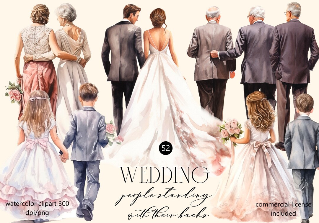 Wedding, People Standing With Their Backs Clipart Watercolor, Digital ...