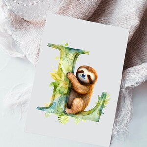 Alphabet and Numbers With Sloths, Animal Watercolor Png, 36 Floral ...