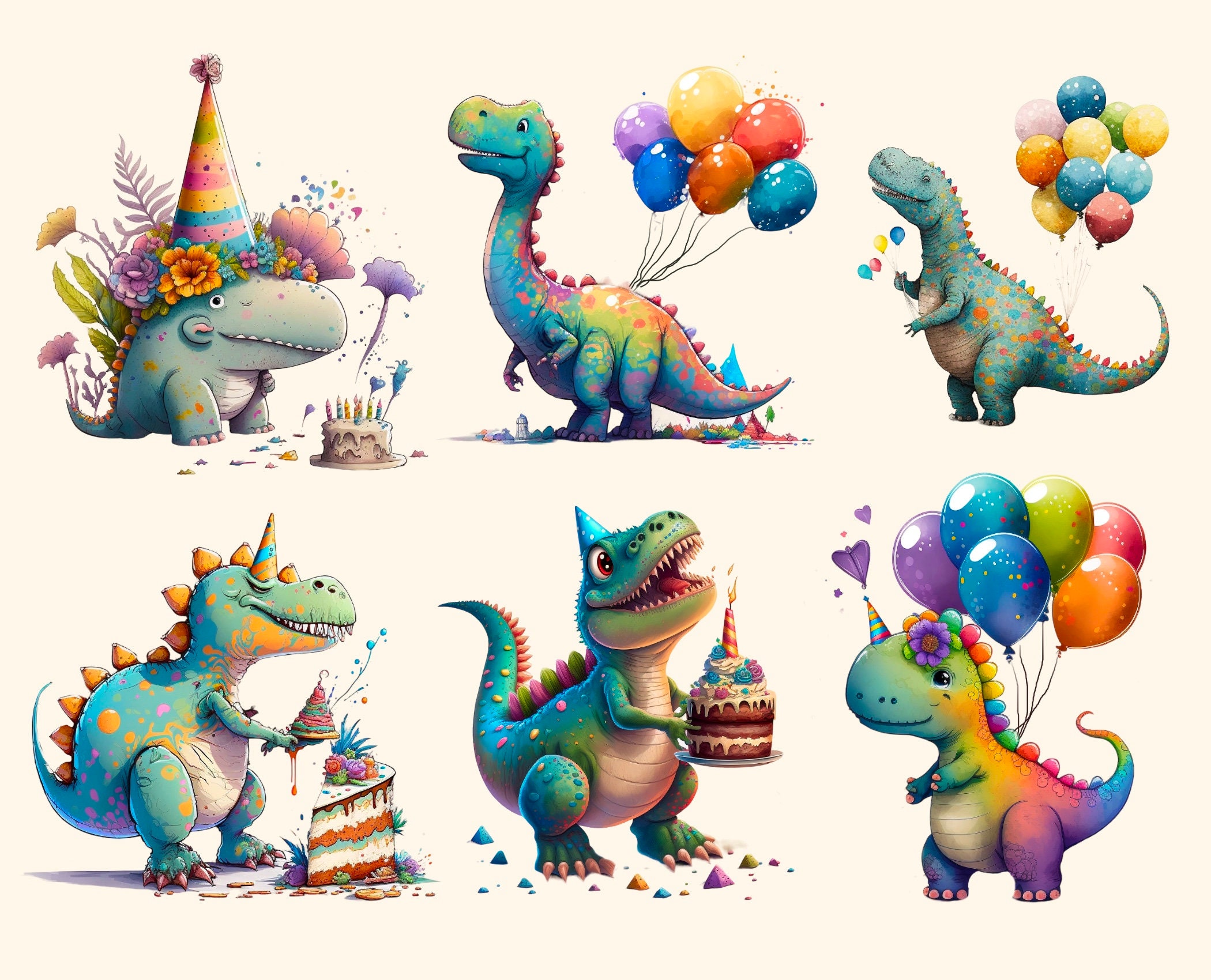 Birthday With Dinosaurs Clipart Watercolor Png Baby Dino - Etsy