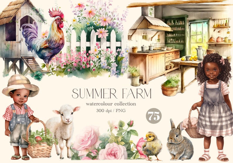 Farm Clipart Sublimation Download Watercolor Big Bundle - Etsy