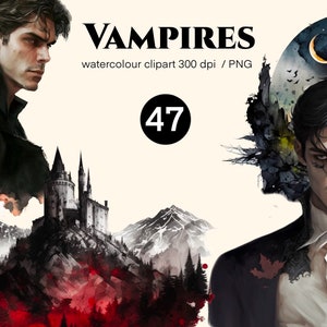 Vampires Clipart Png, Watercolor Occultism Set Sublimation Download ...