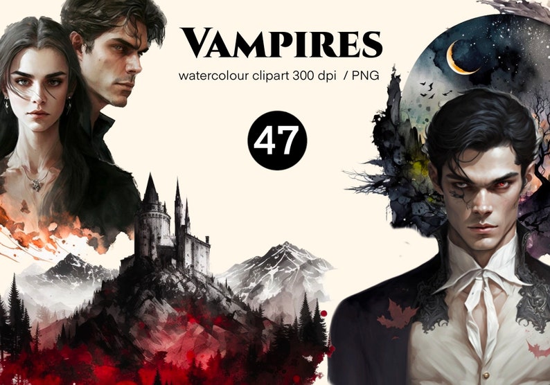 Vampires Clipart Png Watercolor Occultism Set Sublimation - Etsy