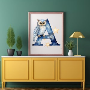 Letters and Numbers With Owl, Alphabet Watercolor Png, 36 Floral ...