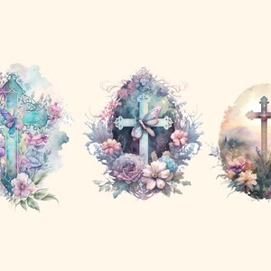 Floral Cross Clipart Watercolor Digital Print, Jesus, Orthodox Cross ...