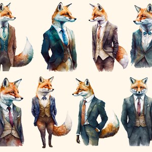 Fairytale Foxes Clipart Watercolour, Fox Man Digital Print, Fox in a ...