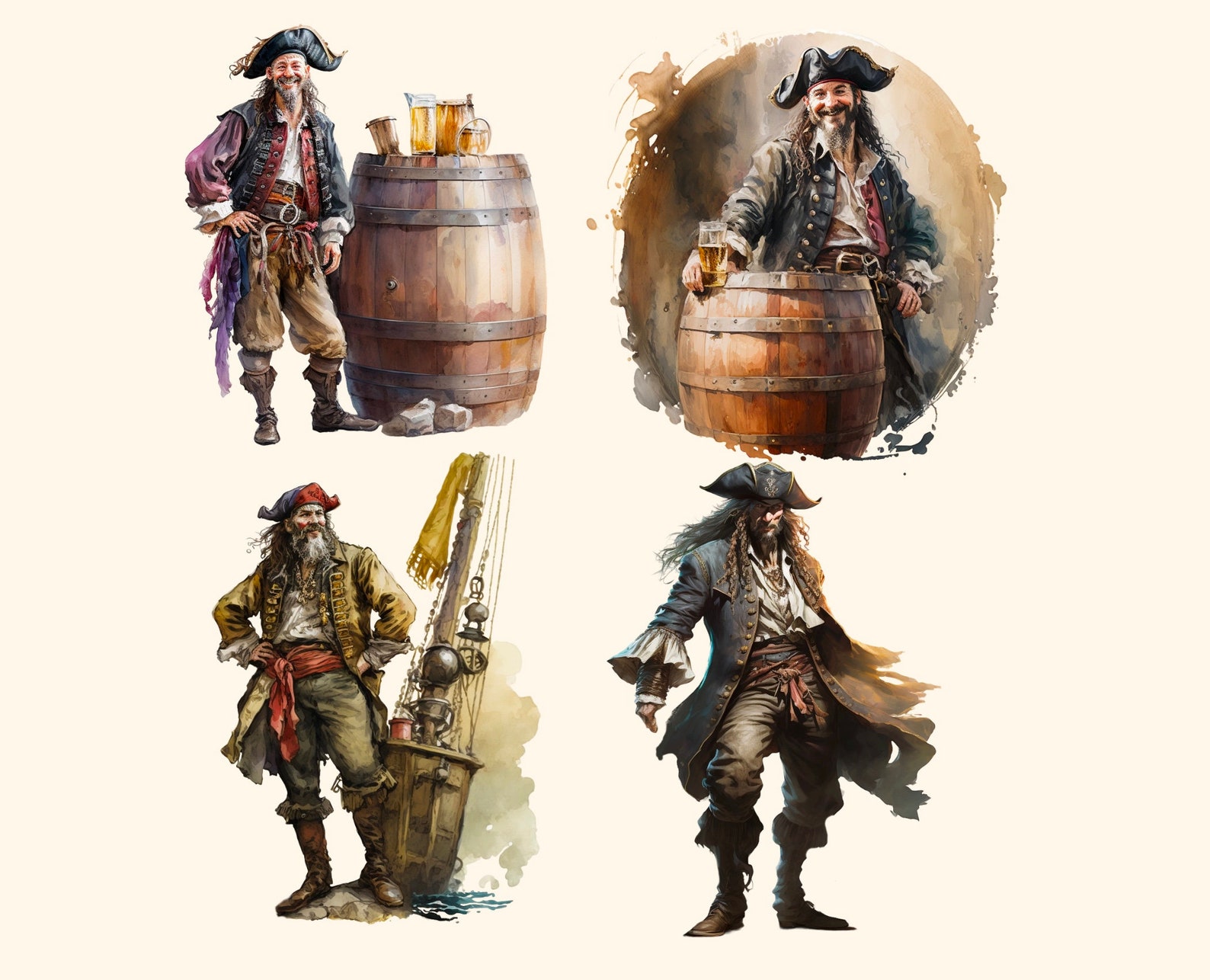 Pirates Clipart Watercolor Png Digital Print Pirate Treasure - Etsy