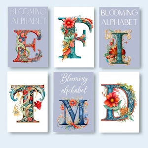 Graceful Alphabet Watercolor Png, 26 Floral Letters Clipart, Digital ...