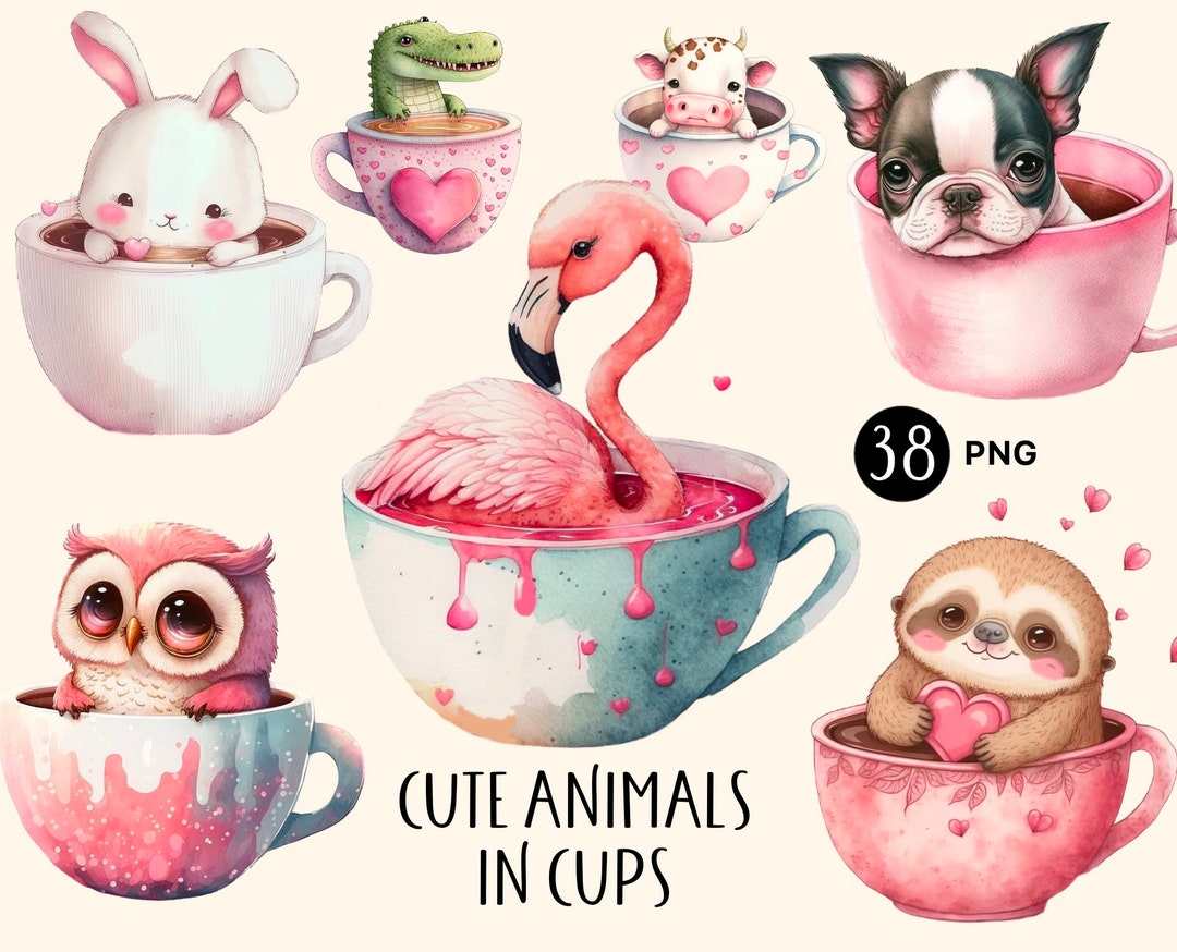 Cute Animals in Cups for a Children’s Room Watercolor Clipart Png ...
