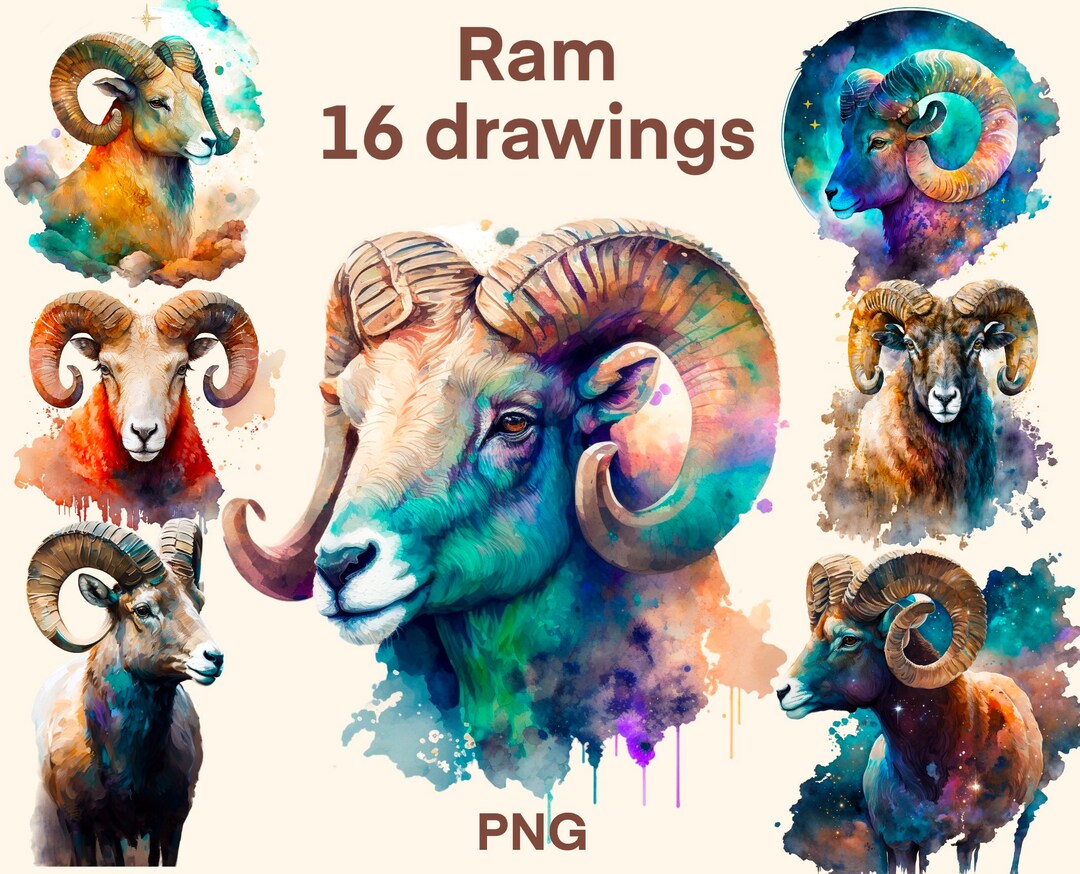 Ram Clipart Watercolor Png, Digital Print, Illustration Set, Stickers ...
