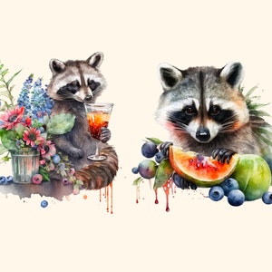 Watercolor Raccoons Clipart Png, Cute Raccoon Digital Print ...
