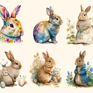 Easter Clipart Watercolor Vintage Png, Cute Rabbit Digital Print ...