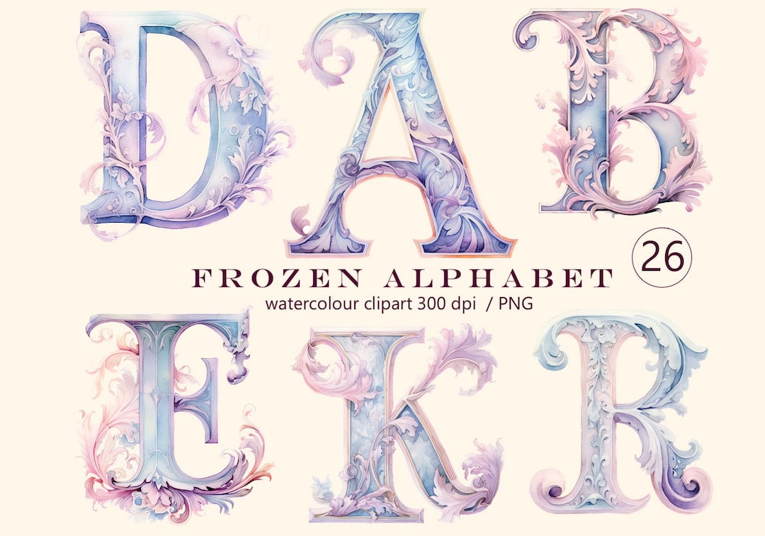 Winter Alphabet Victorian Style Watercolor Png, Baby Shower, 26 Floral ...