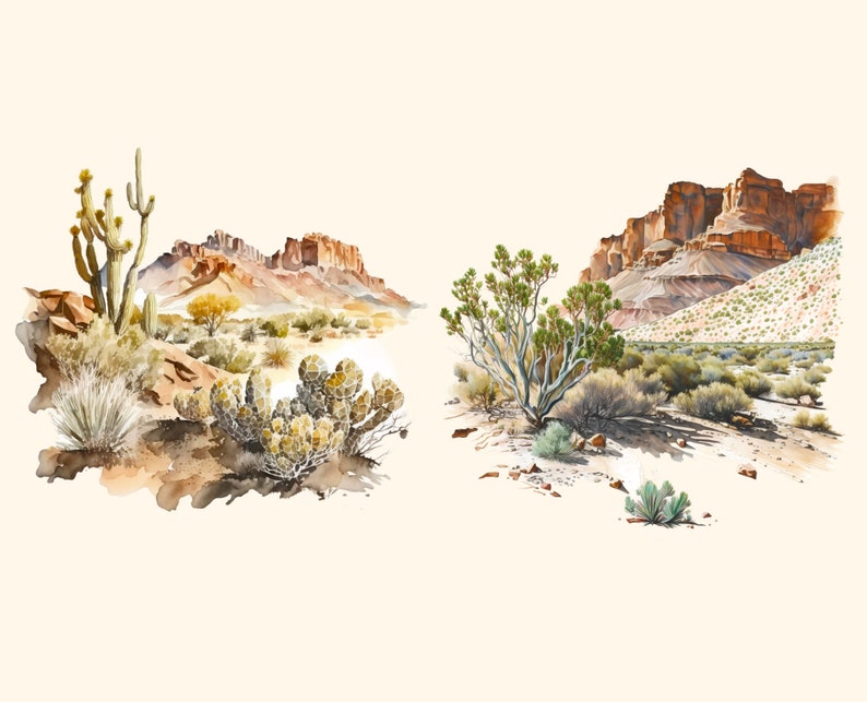 Sonoran Desert Watercolor Clipart Png Desert Digital Print - Etsy