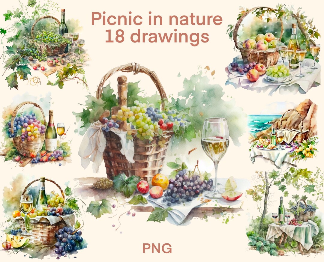 Picnic Clipart Watercolor Sublimation Download Png, Digital Print ...