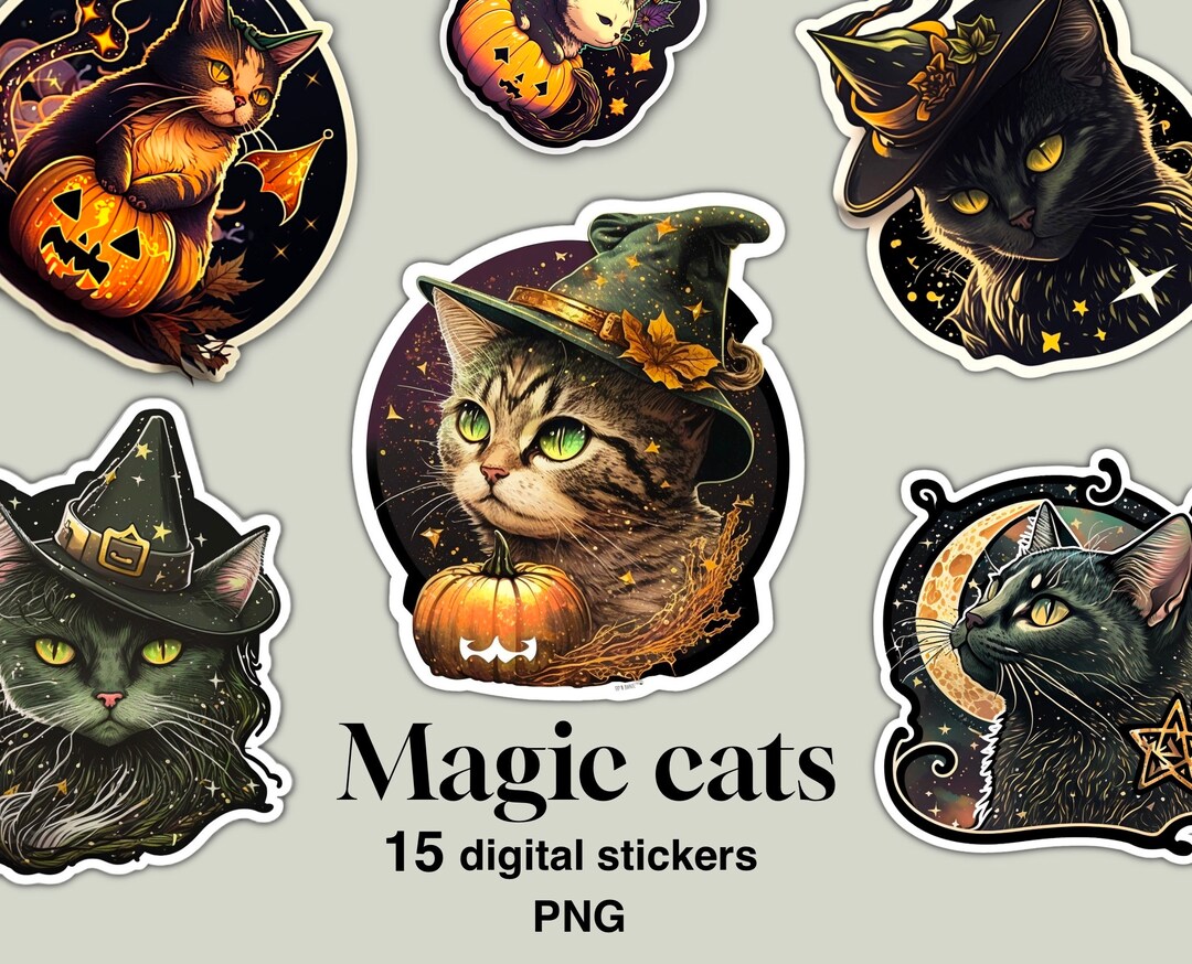 Magic Cats Sticker Pack Printable PNG Stickers, Digital Stickers - Etsy