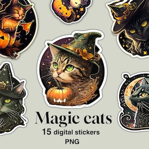 Magic Cats Sticker Pack Printable PNG Stickers, Digital Stickers - Etsy