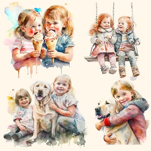 Children, Best Friends Watercolor Clipart Png, Cute Friends Digital ...