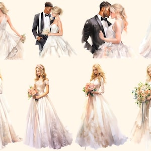 Wedding, Black Groom and White Bride Clipart Watercolor, Mixed Race ...