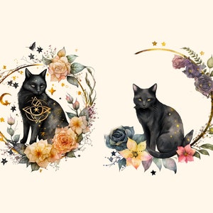 Black Cats and Ravens Clipart Watercolor Png, Cute Digital Print ...