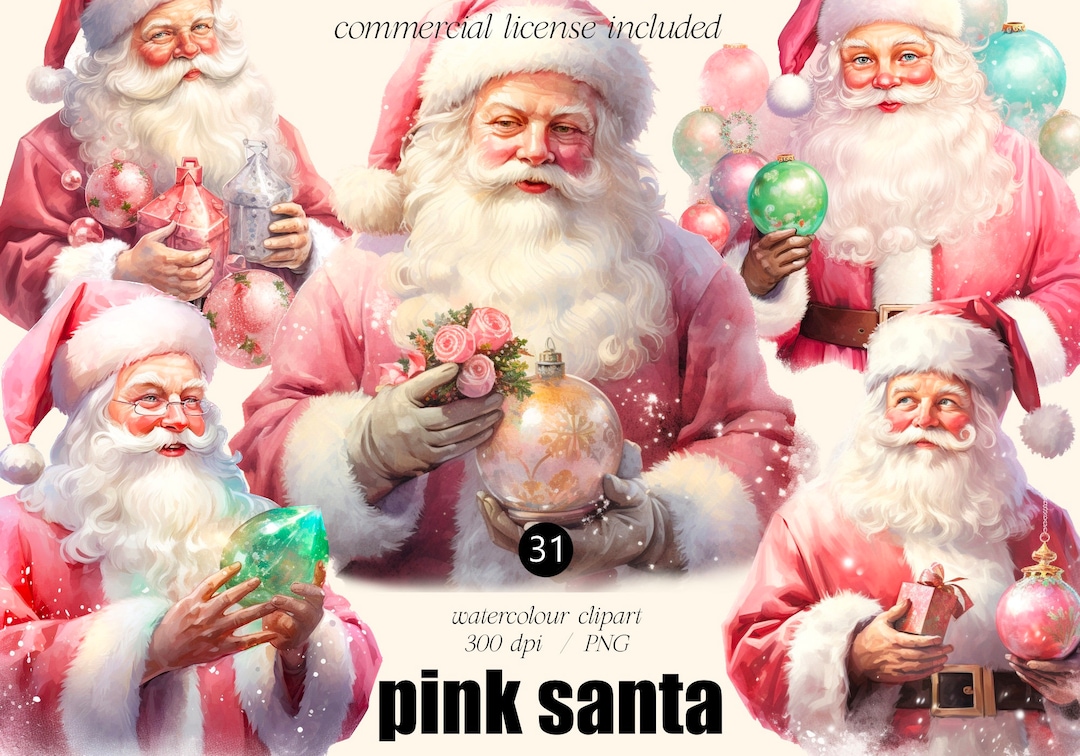 Pink Santa Claus Watercolour Clipart, Merry Christmas Collection ...