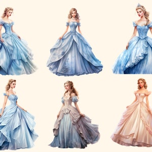 Princess in a Blue Ball Gown, Victorian Girl Watercolor Clipart, New ...